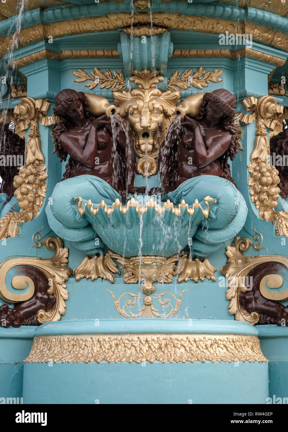 Artistic detail on the famous Ross Fountain landmark in Princes Street ...
