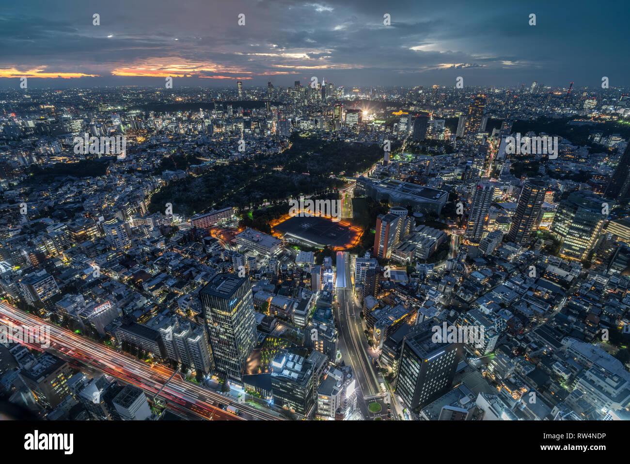 Tokyo - August 08, 2017 : Tokyo skyline night aerial view and highway ...