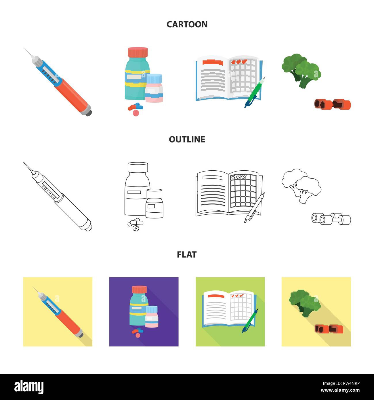 insulin,bottle,notepad,broccoli,injection,pill,notebook,vegetable ...