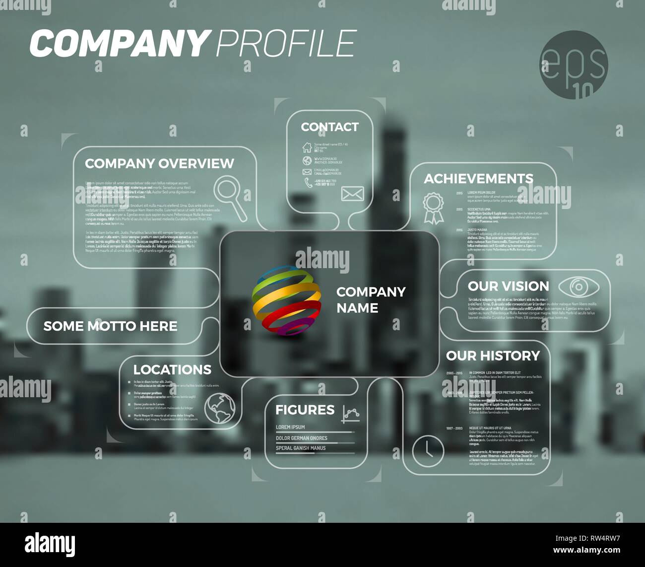 Vector design infographic template of company overview - dark version ...