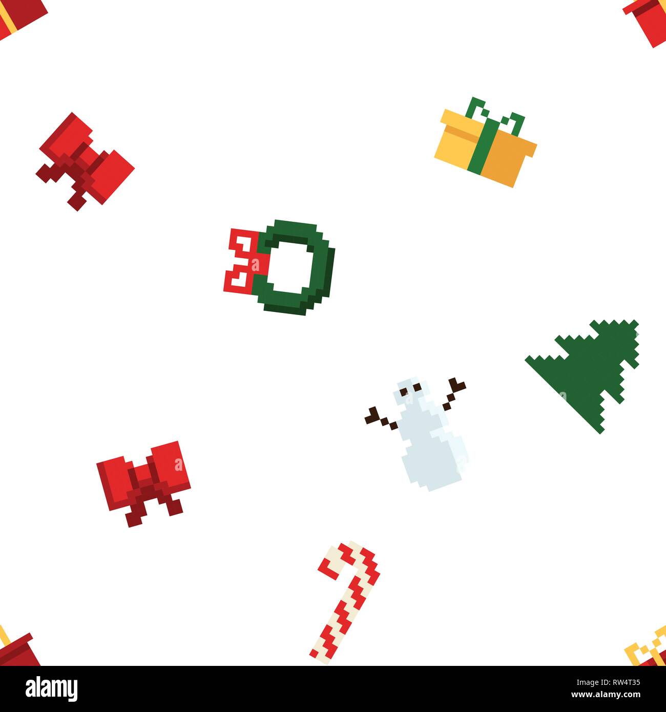 Colorful Pixel Pattern with Christmas Elements. Atcade games style ...
