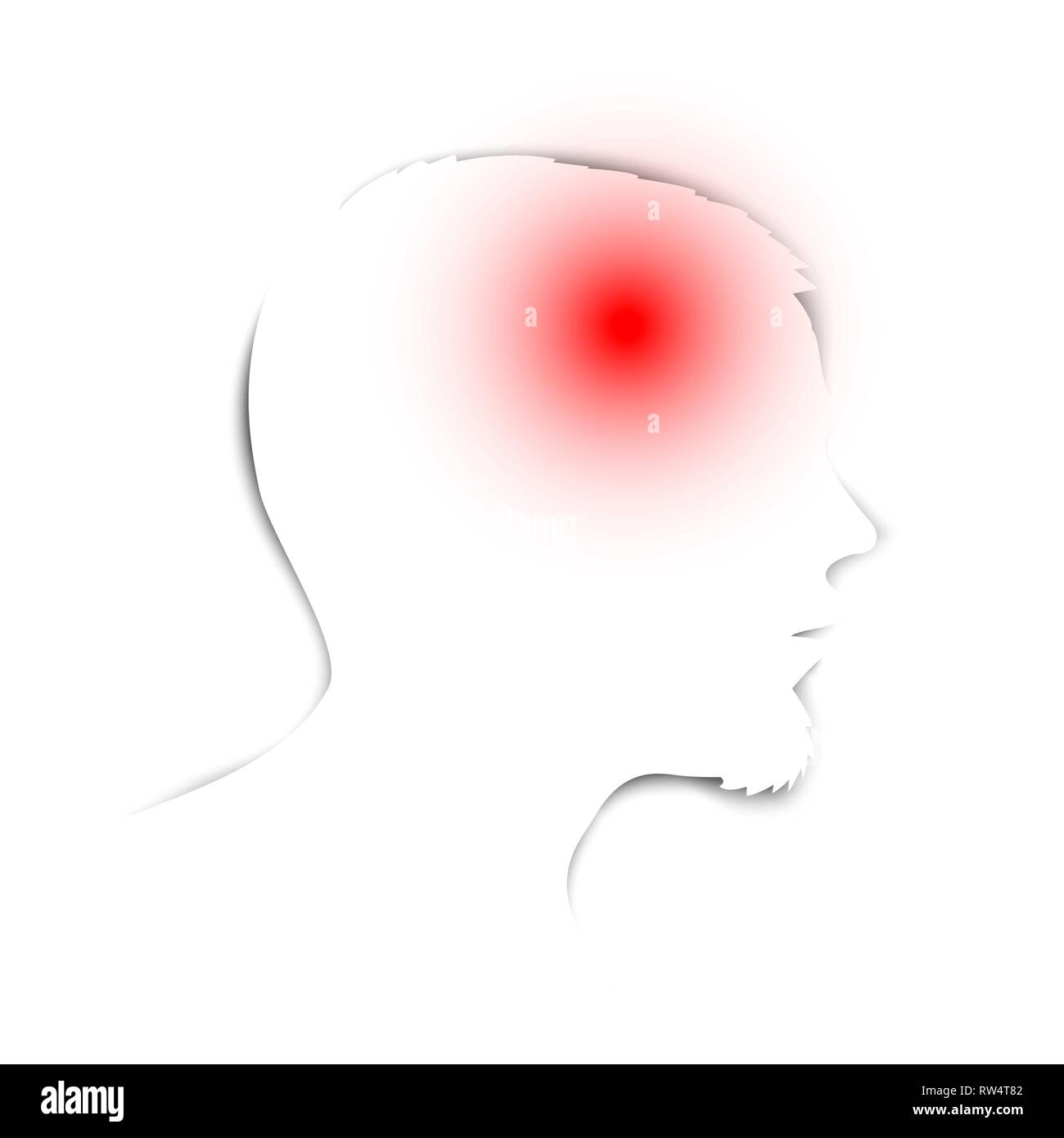 Headache vector icon / pictogram with red pain focal point in the head ...