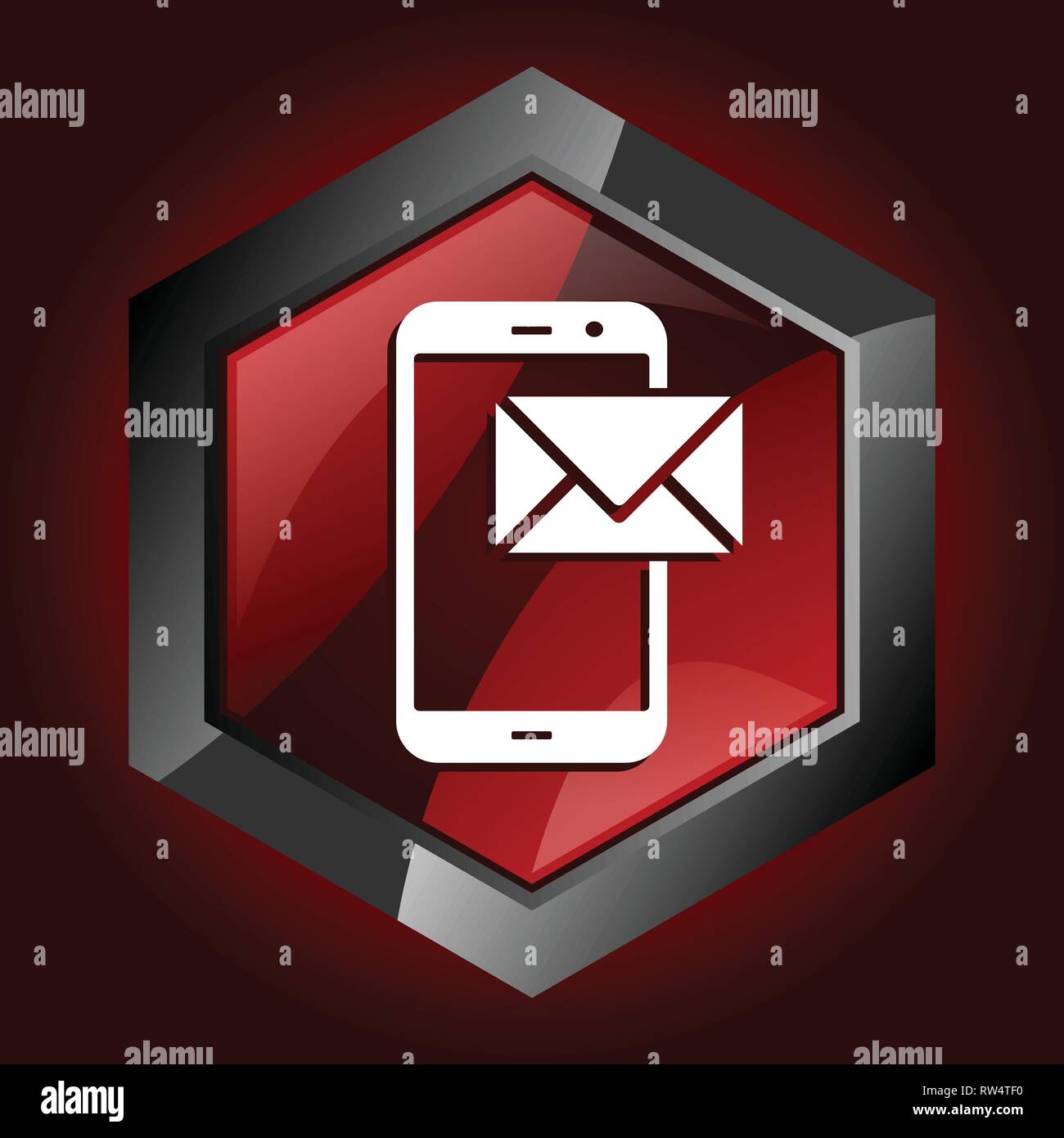 Mail hexagonal glossy dark red and black web icon, vector illustration ...