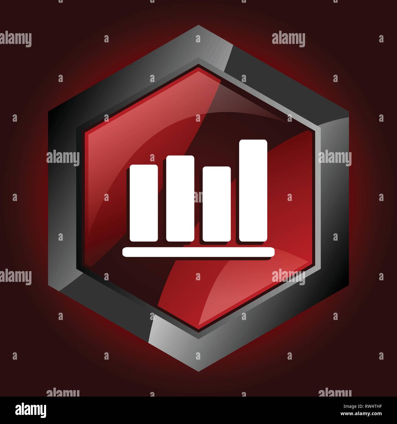 Bar chart hexagonal glossy dark red and black web icon, vector ...