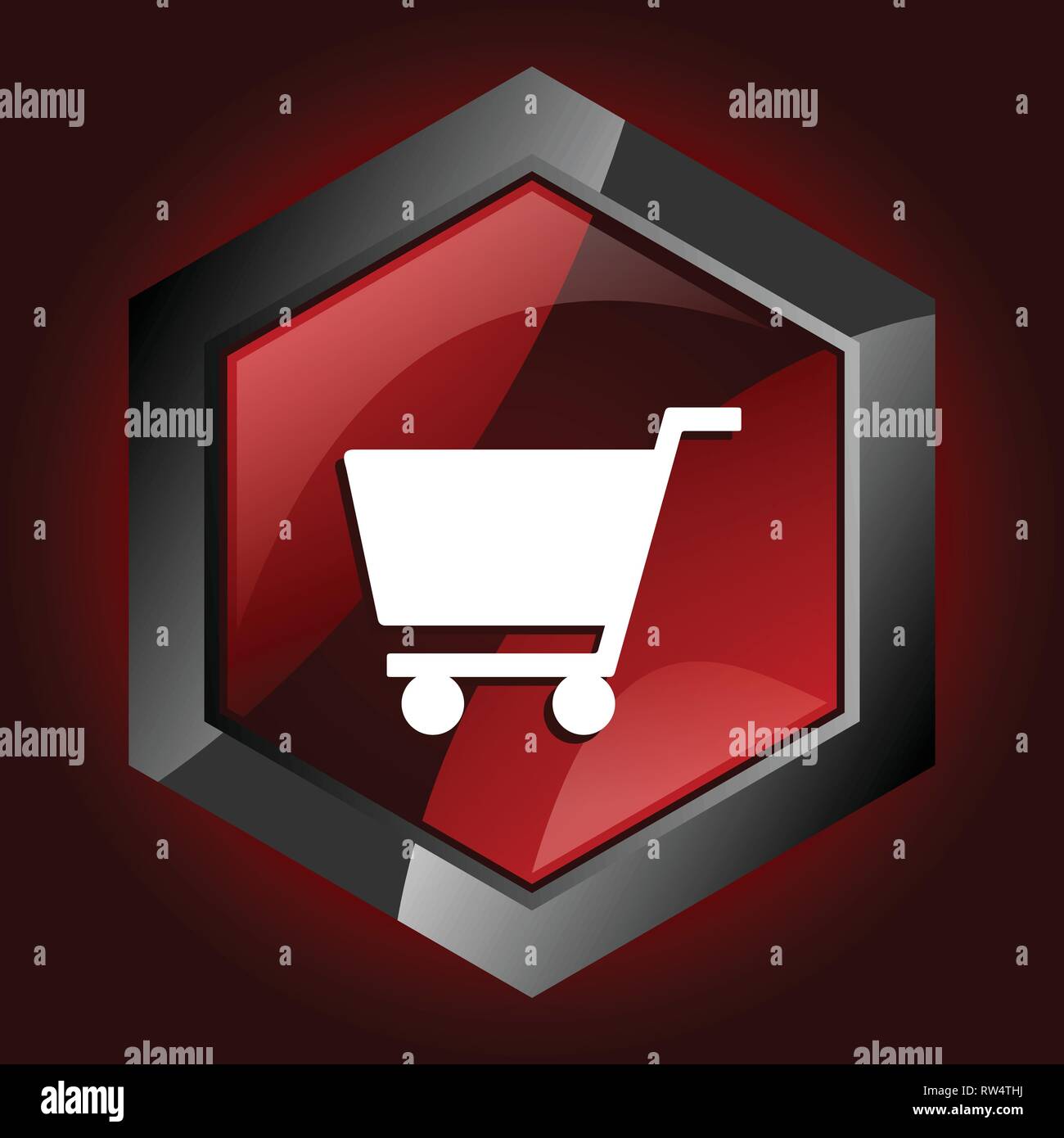 Cart hexagonal glossy dark red and black web icon, vector illustration ...