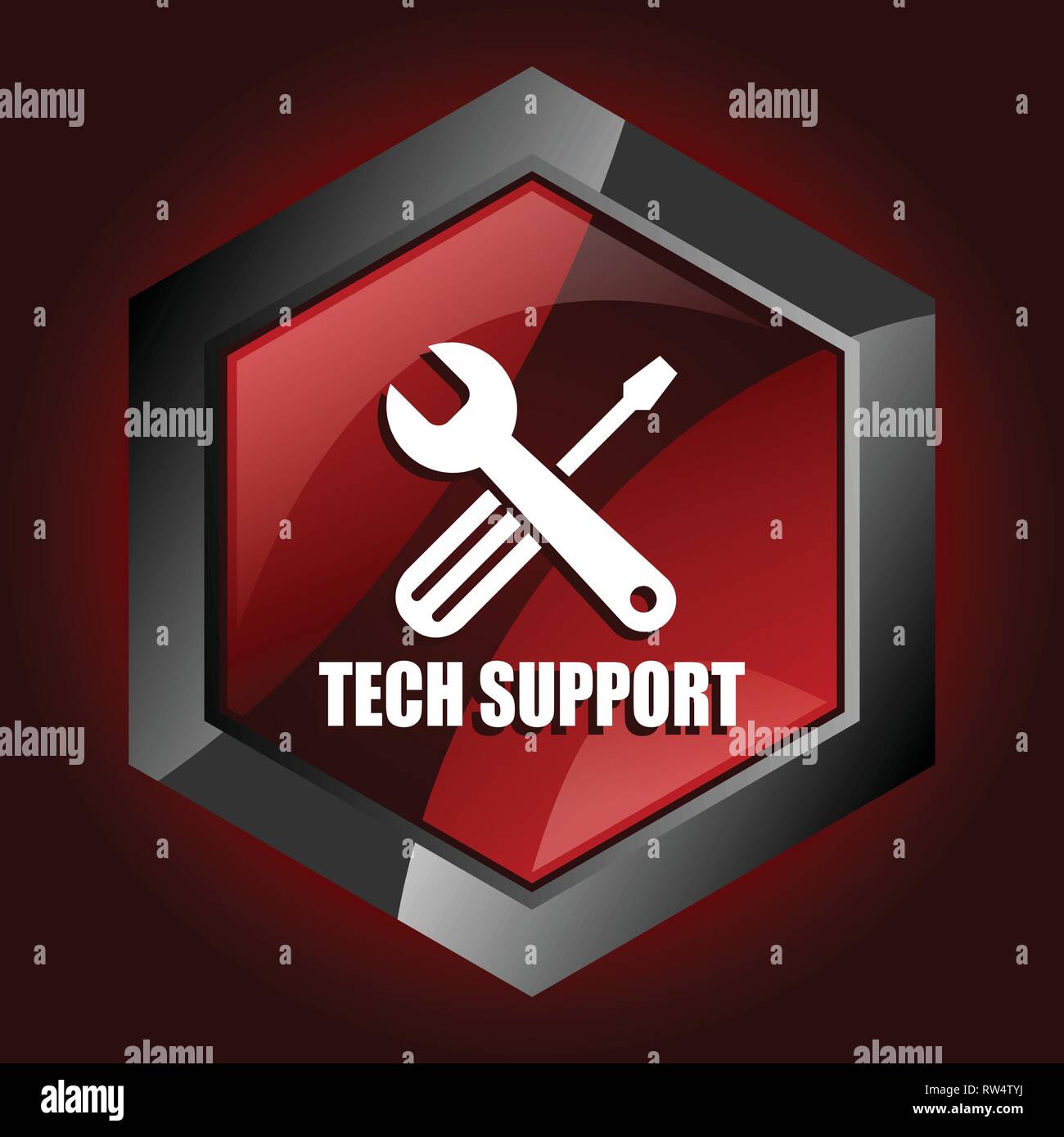 Technical support hexagonal glossy dark red and black web icon, vector ...