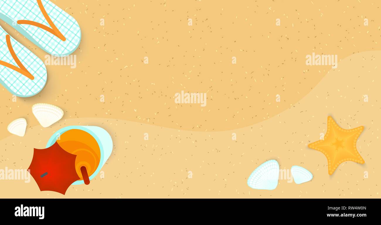 Beach and sea sand concept flat vector illustration of landscape summer ...