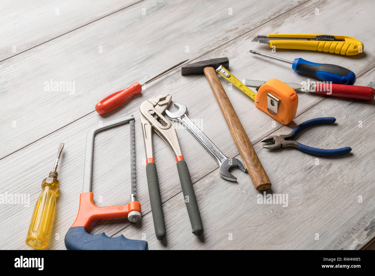 Screwdriver,hammer,tape measure and other tool for construction tools ...