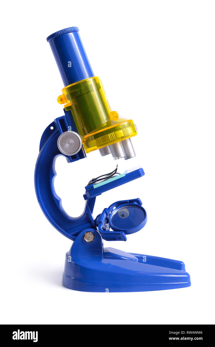 Blue children's microscope isolated on white background Stock Photo - Alamy