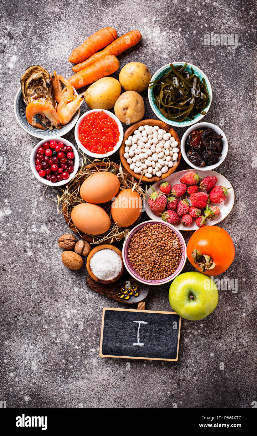 Assortment of healthy food containing iodine. Products rich in I Stock ...