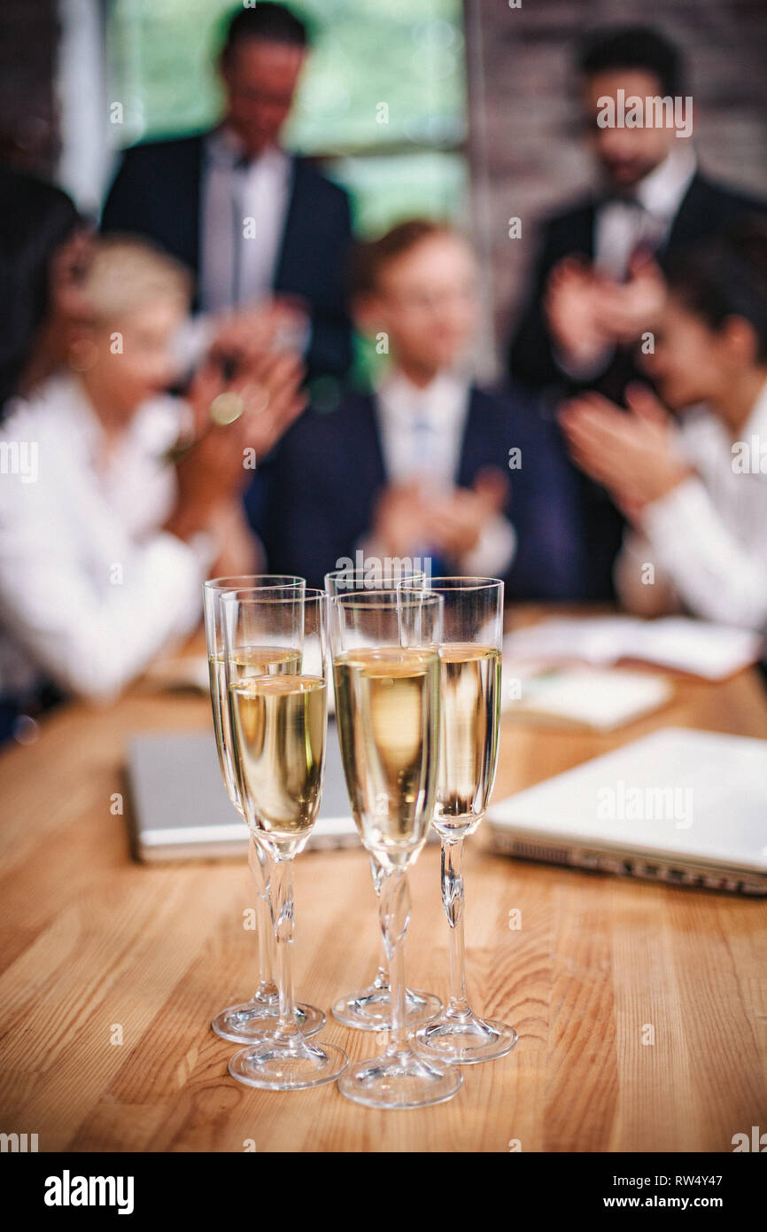 Biness Team Celebrating Agreement Signing In Office. Selective Focus On ...