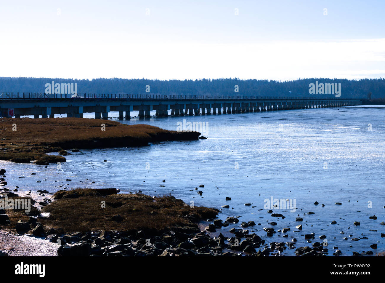 Railway trestle bridge from Mud Bay Park in Surrey, British Columbia ...