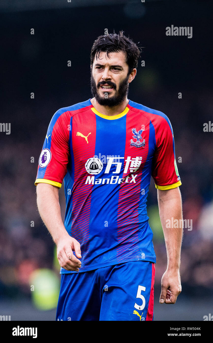 LONDON, ENGLAND - DECEMBER 30: James Tomkins of Crystal Palace looks on ...