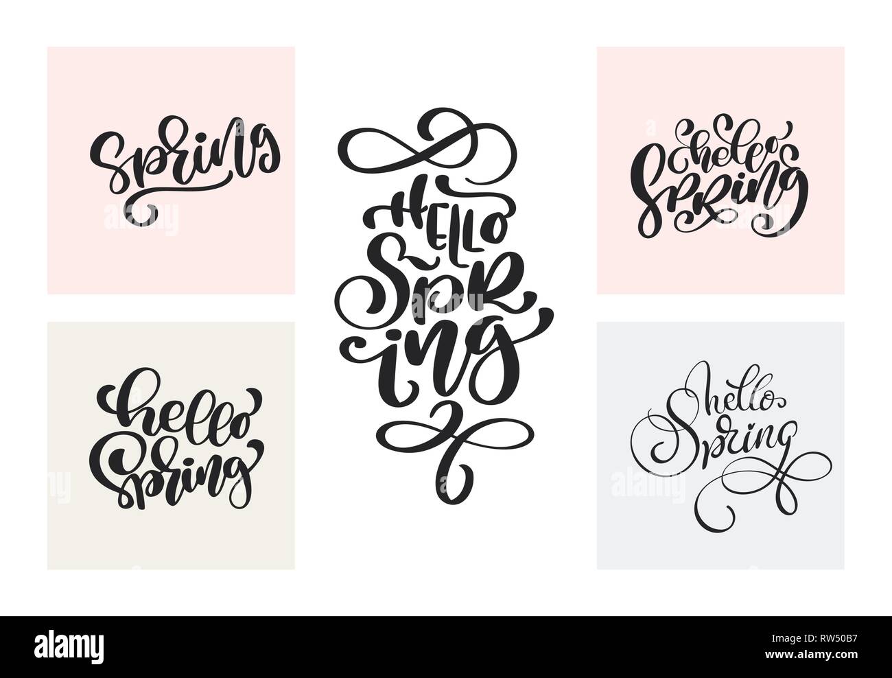 Set of Spring Calligraphy lettering handwritten phrases. Vector Hand ...