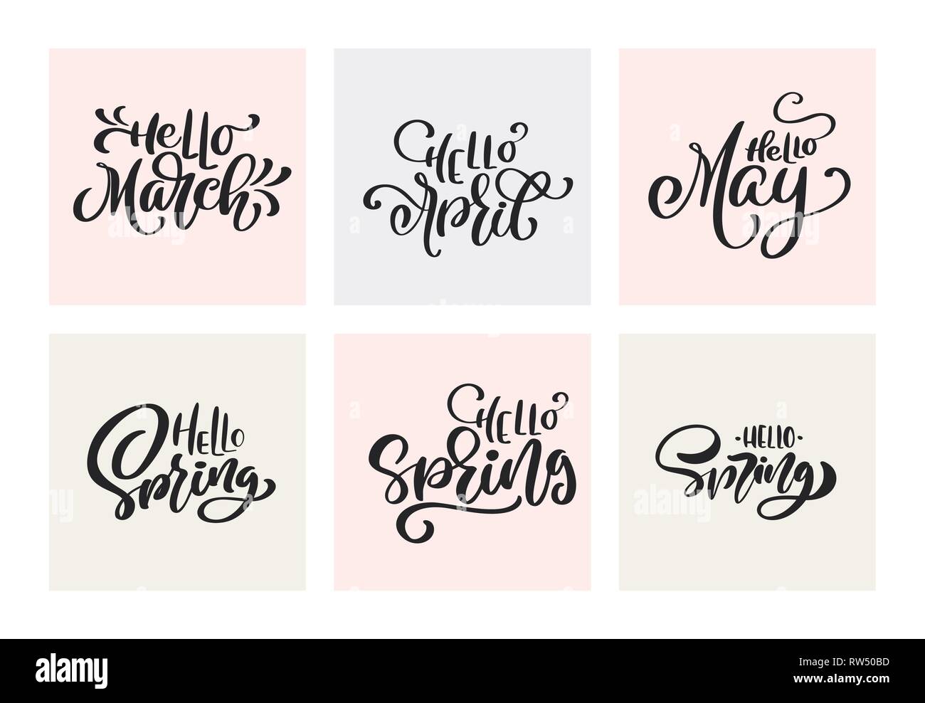 Set of Spring Calligraphy lettering phrases. Vector Hand Drawn Isolated ...
