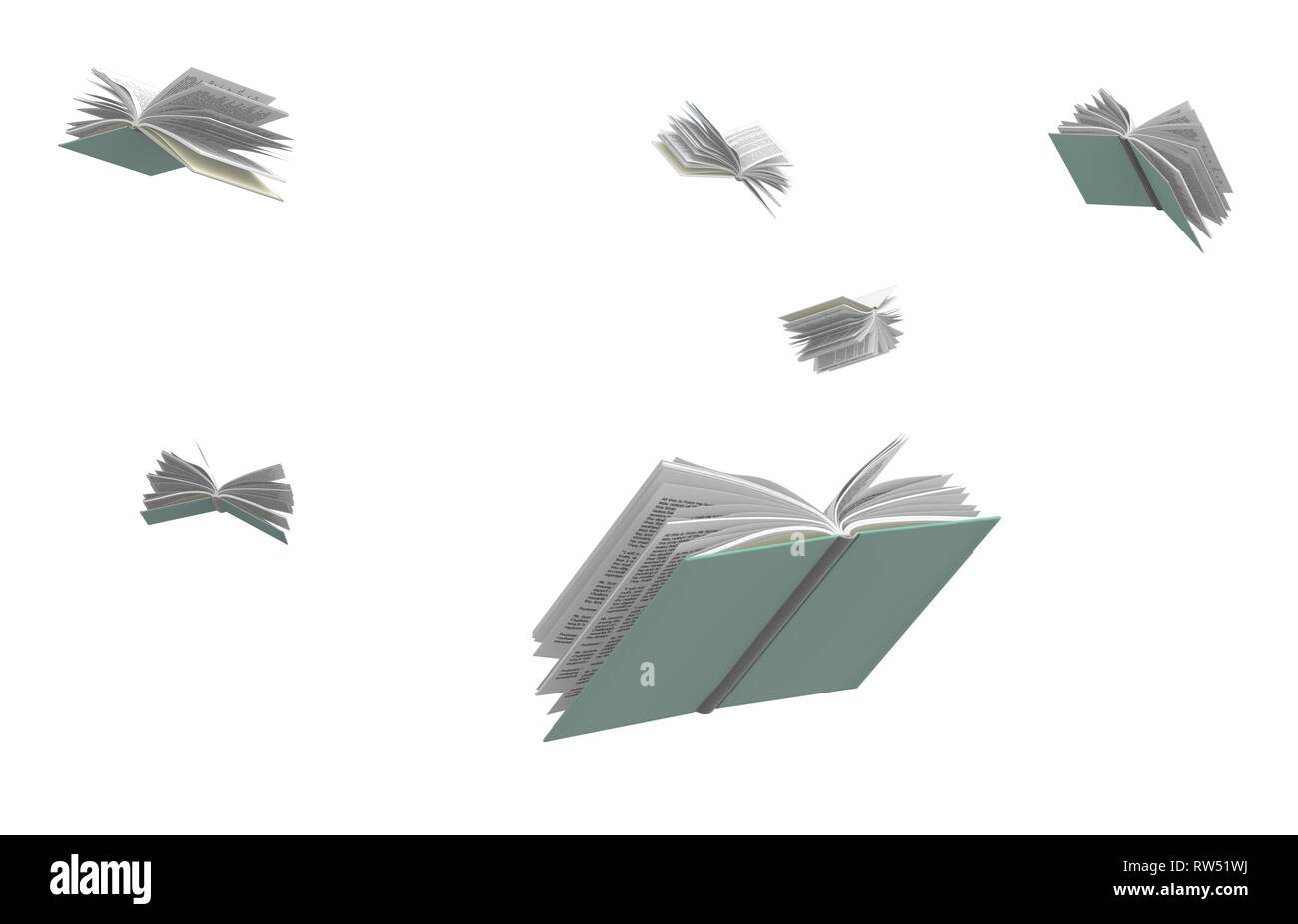 Books flying around, isolated on white background, 3d illustration ...