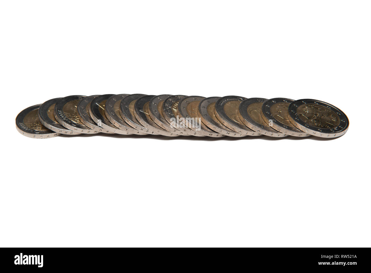 Coins organized in columns and rows isolated line on white background ...