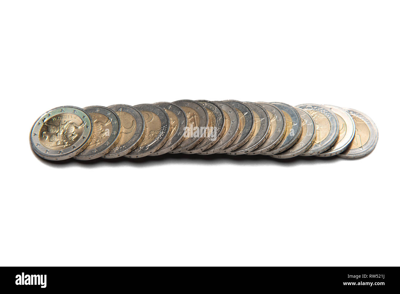 Coins organized in columns and rows isolated line on white background ...