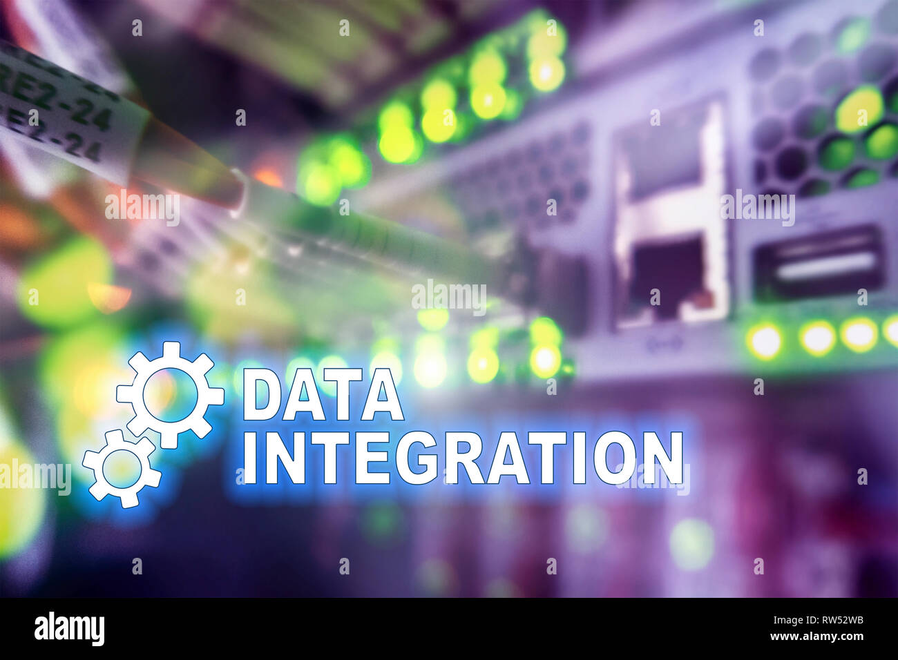 Data integration information technology concept on server room ...