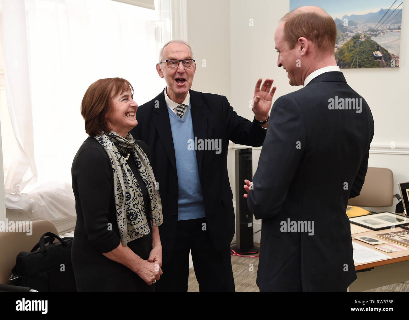 The Duke of Cambridge with Tessa Mayhew and David Mayhew during a visit ...