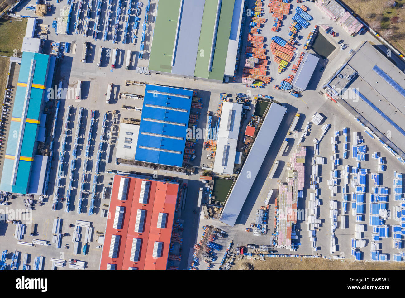 Aerial view of warehouse storages or industrial factory or logistics ...