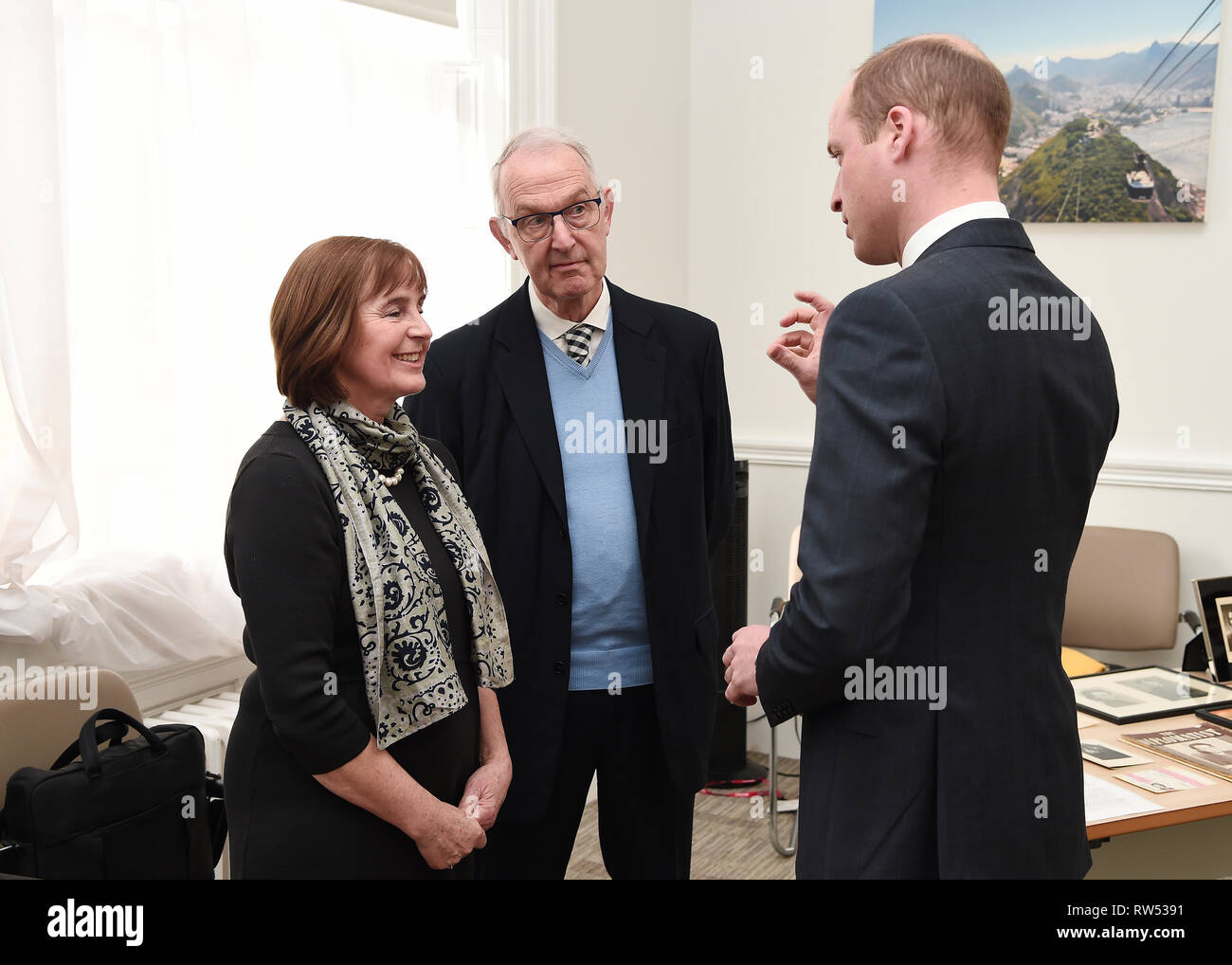 The Duke of Cambridge with Tessa Mayhew and David Mayhew during a visit ...