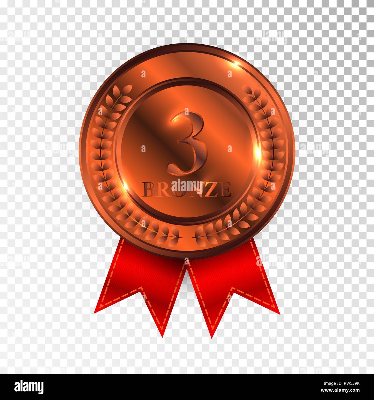 Champion Bronze Medal with Red Ribbon Icon Sign. Third Place Collection ...