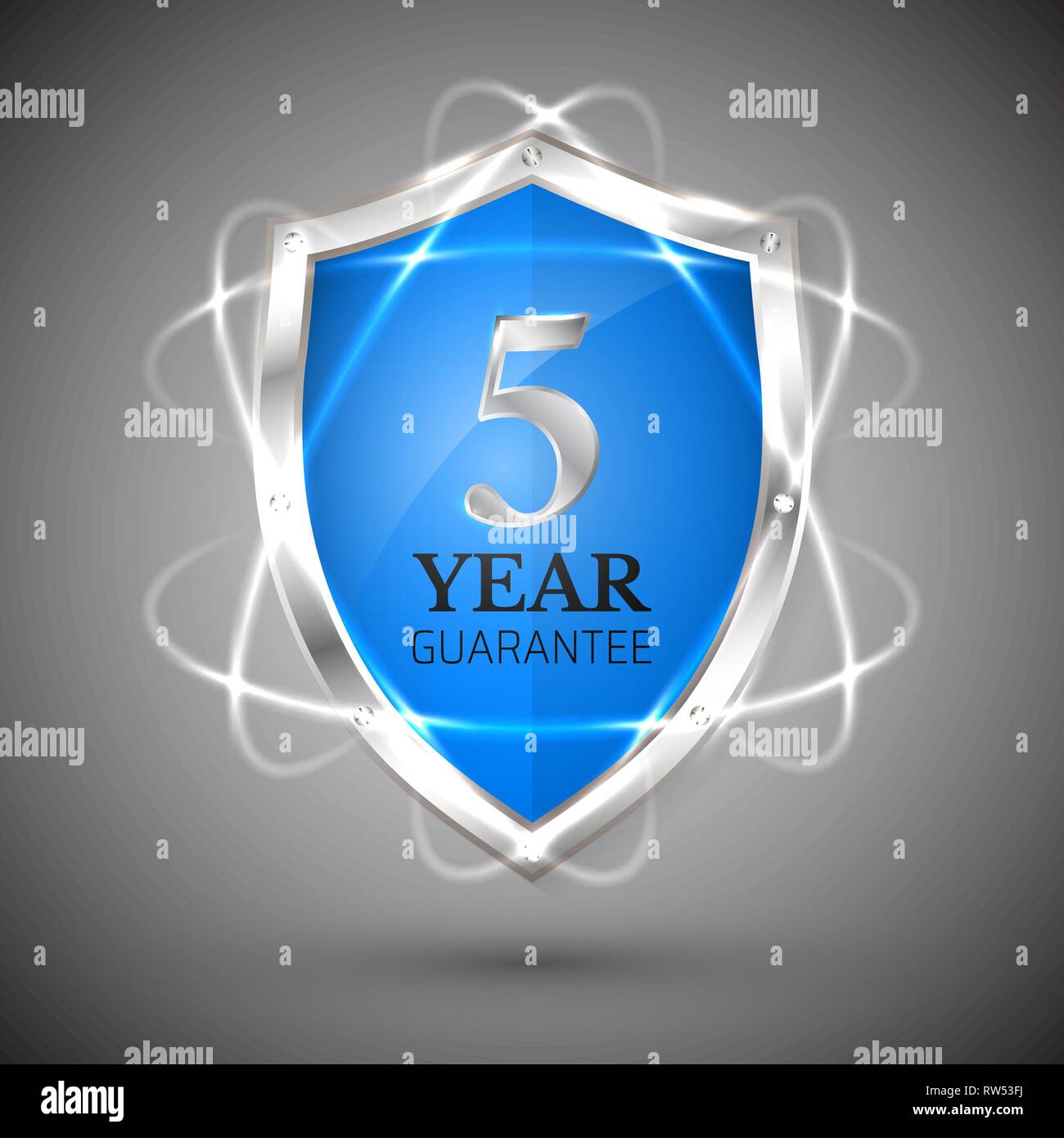 Shield with a guarantee 5 year icon. Warranty Label obligations ...