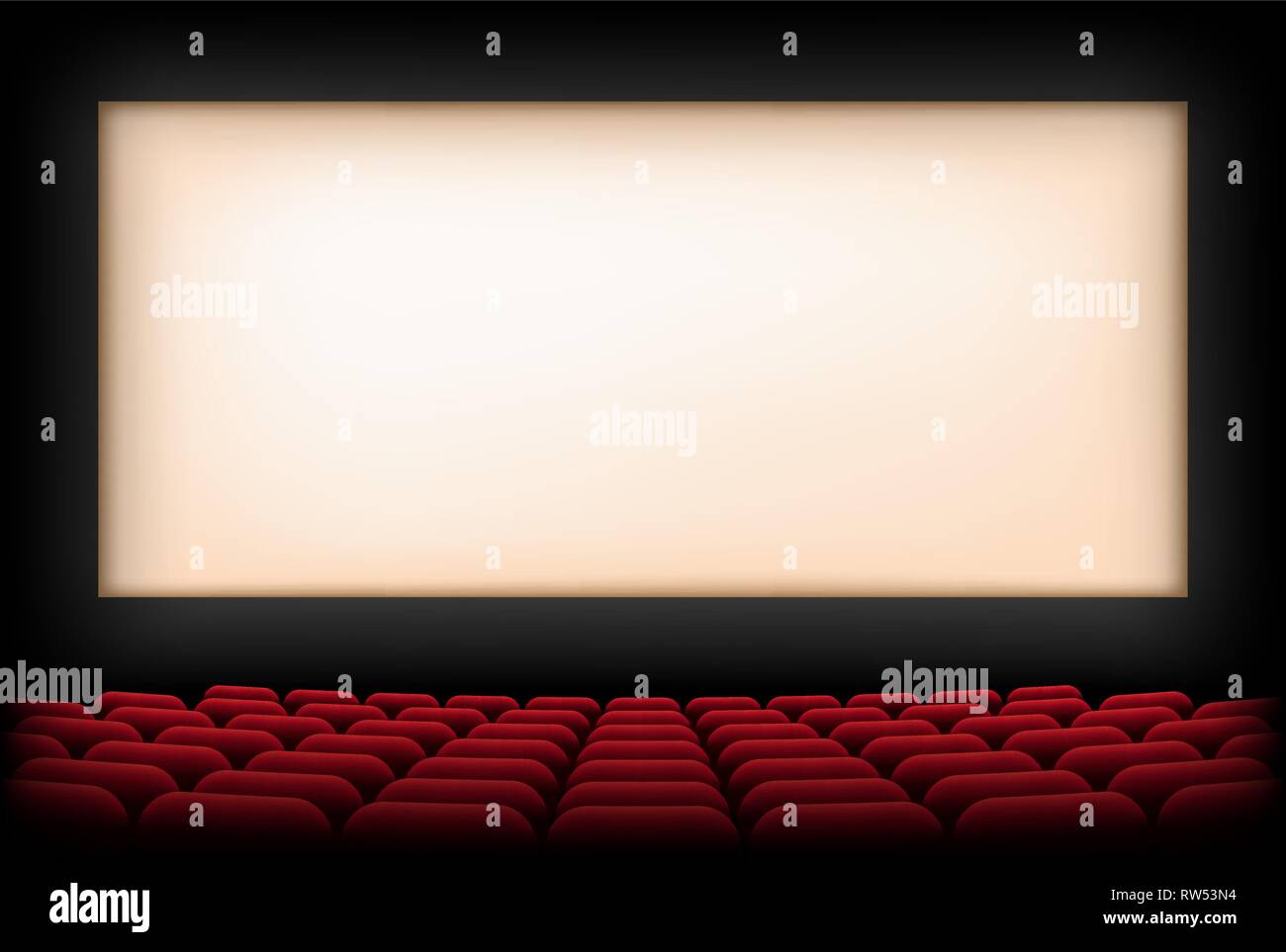 Cinema auditorium with screen and red seats. Vector Stock Vector Image ...