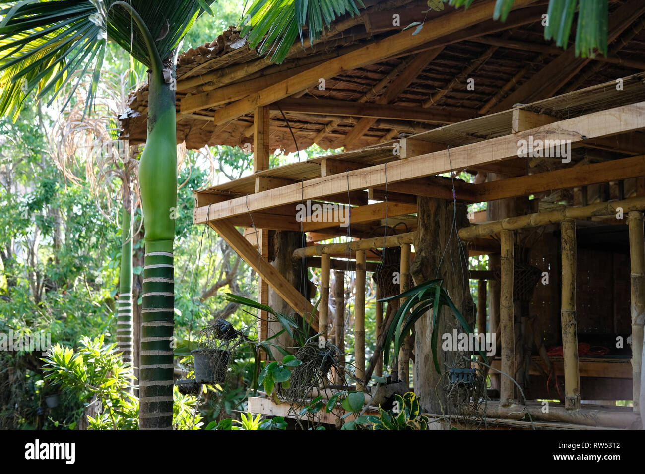 traditional wooden cottage hut home house in Thailand Stock Photo - Alamy