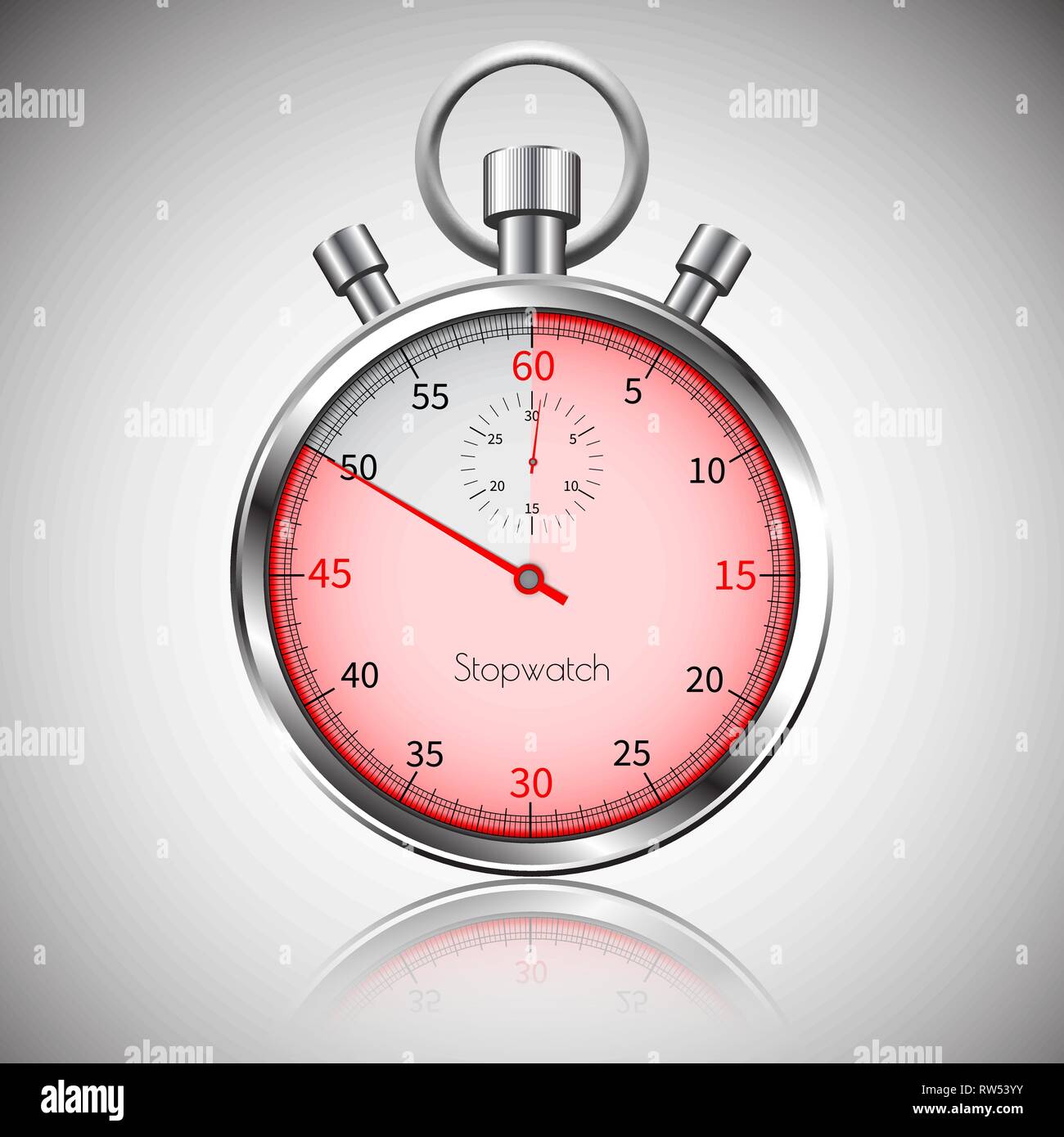 50 seconds. Silver realistic stopwatch with reflection. Vector Stock ...