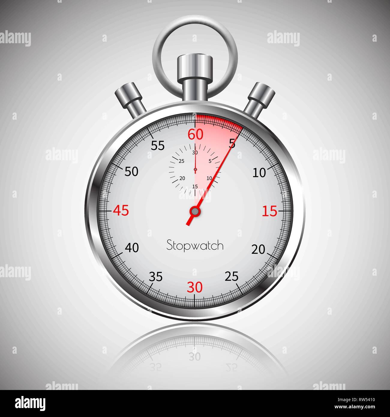 5 seconds. Silver realistic stopwatch with reflection. Vector Stock ...