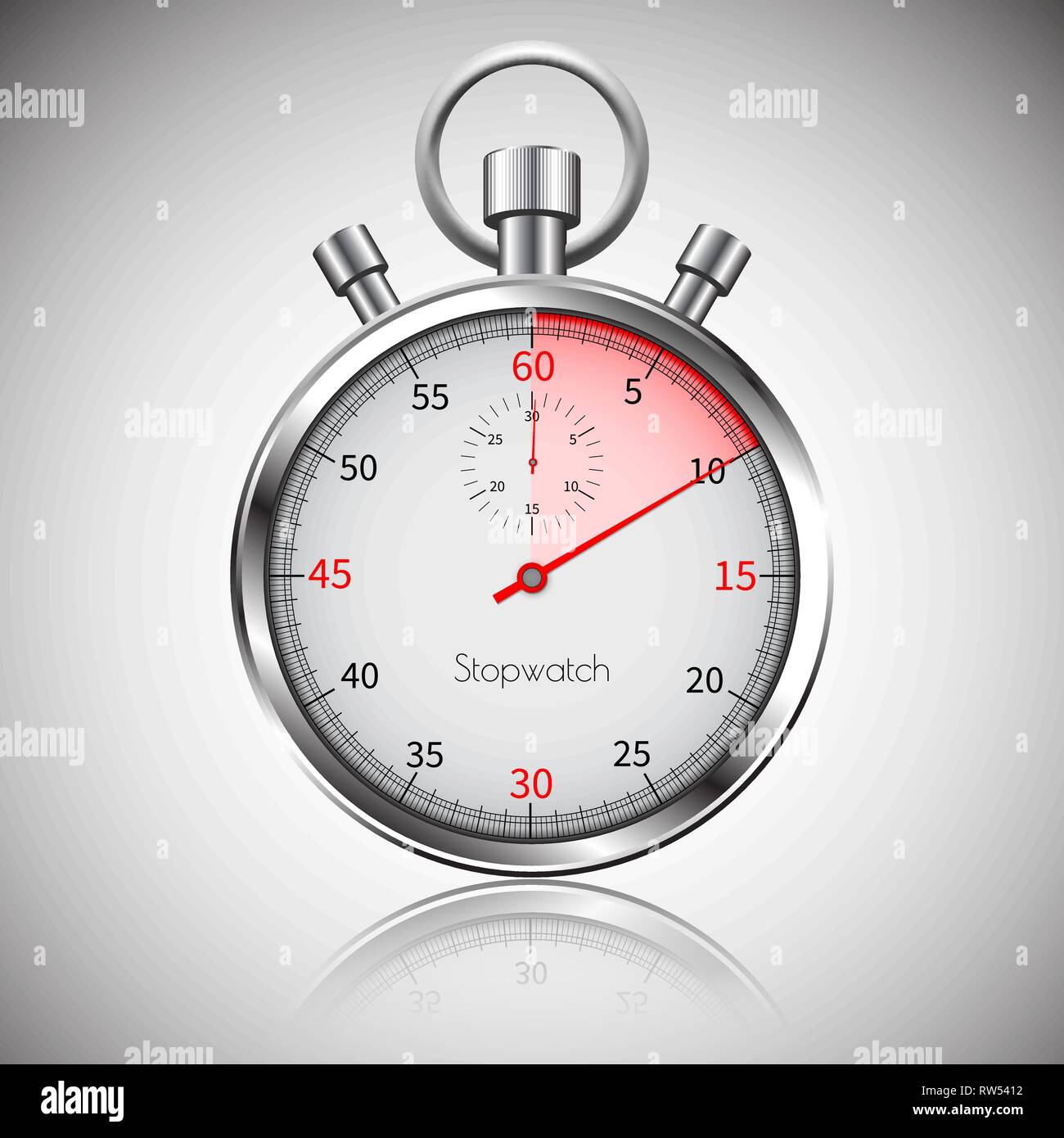 10 seconds. Silver realistic stopwatch with reflection. Vector Stock ...