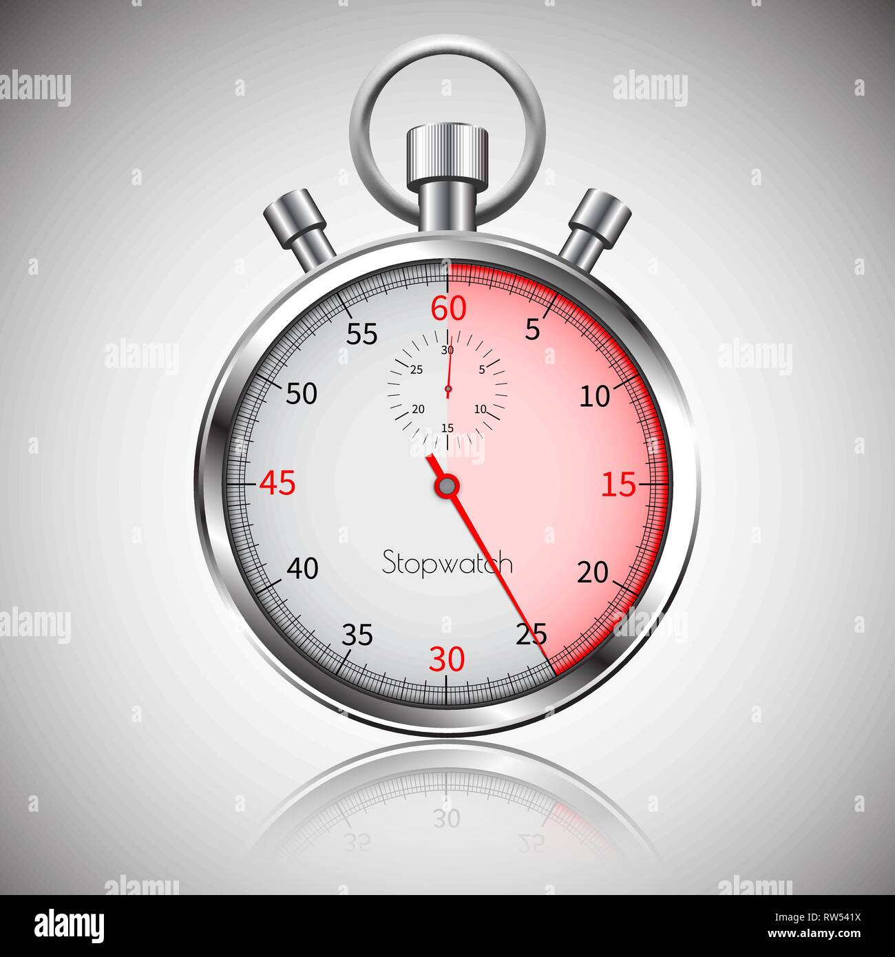 25 seconds. Silver realistic stopwatch with reflection. Vector Stock ...
