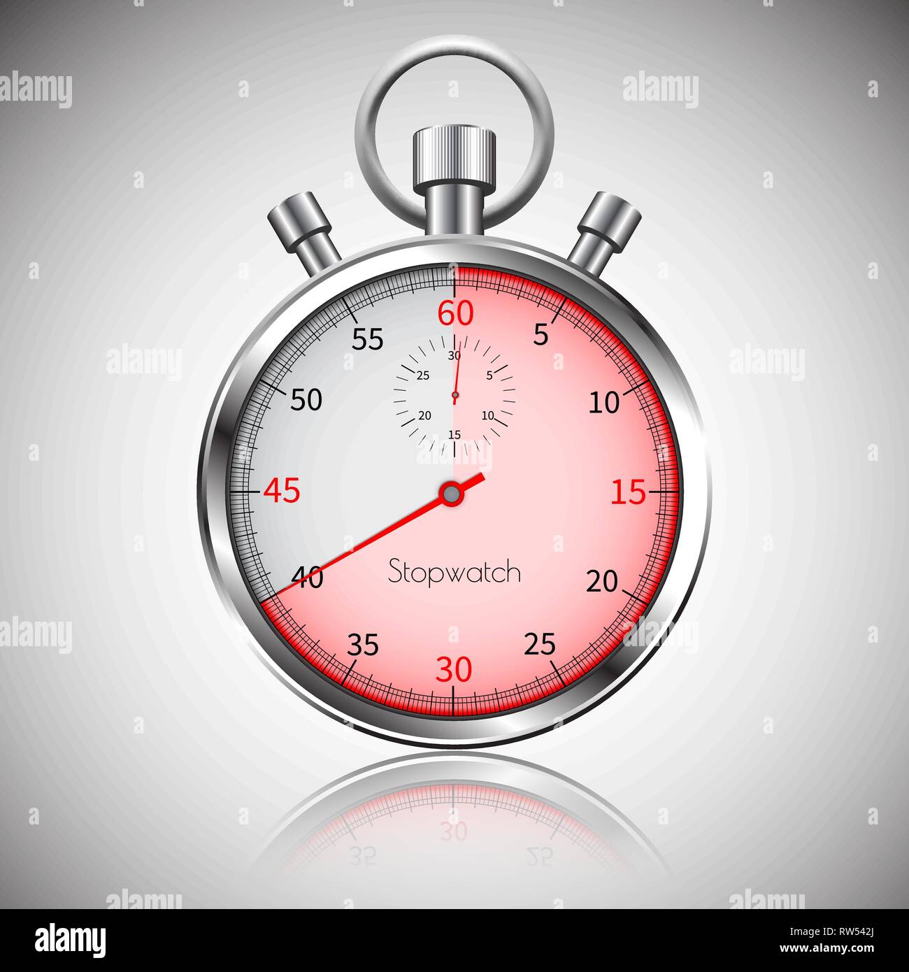 40 seconds. Silver realistic stopwatch with reflection. Vector Stock ...