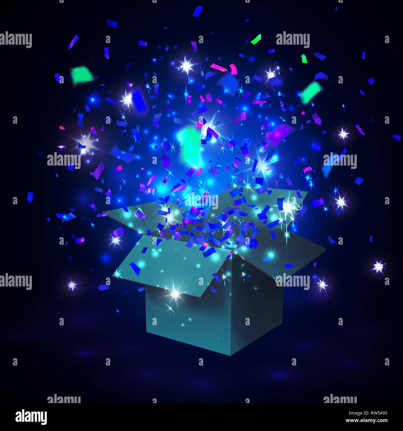 Open blue Gift Box and Confetti. Vector Illustration Stock Vector Image ...