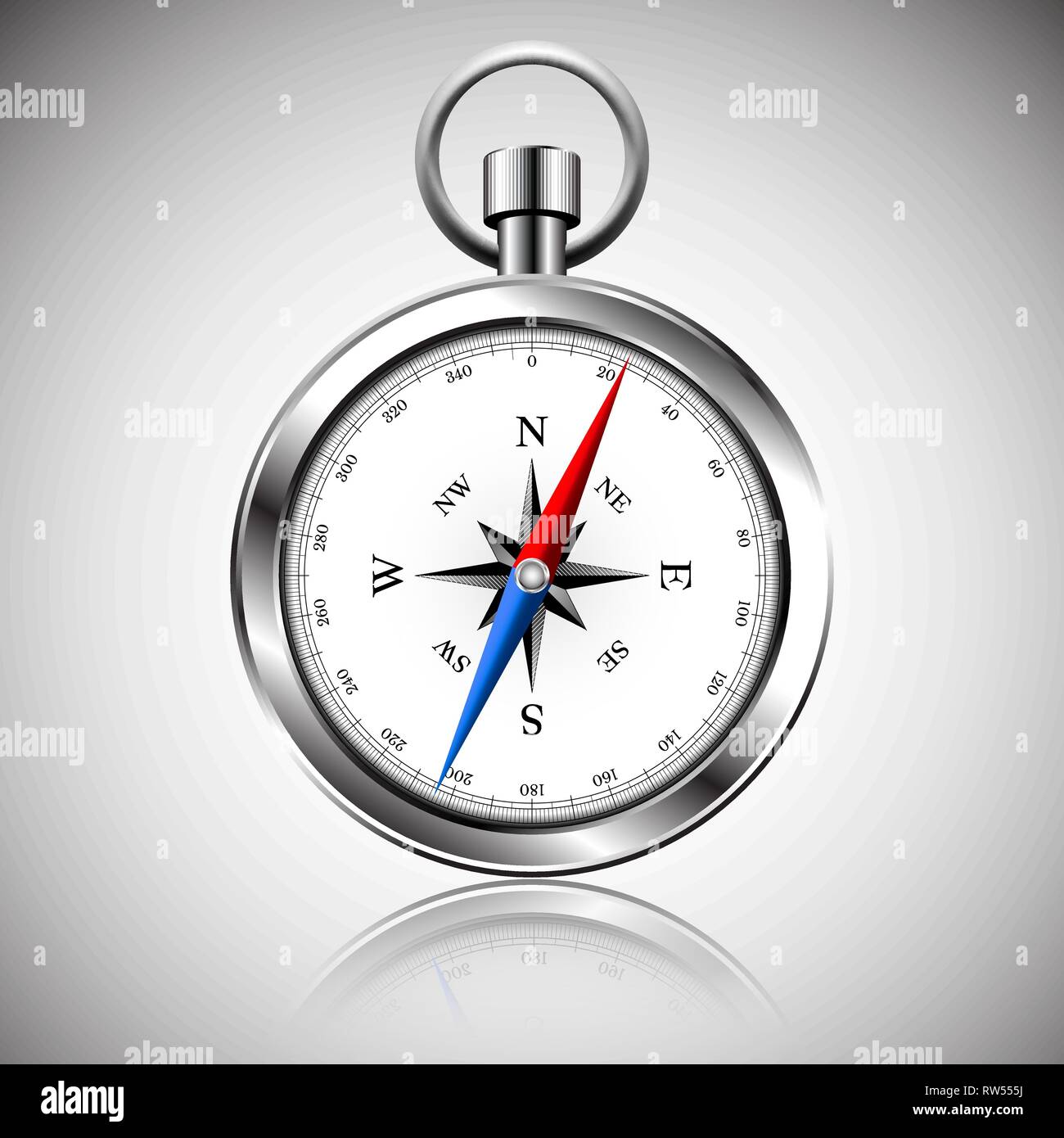 Glossy Silver Compass with windrose. Vector Illustration Stock Vector ...