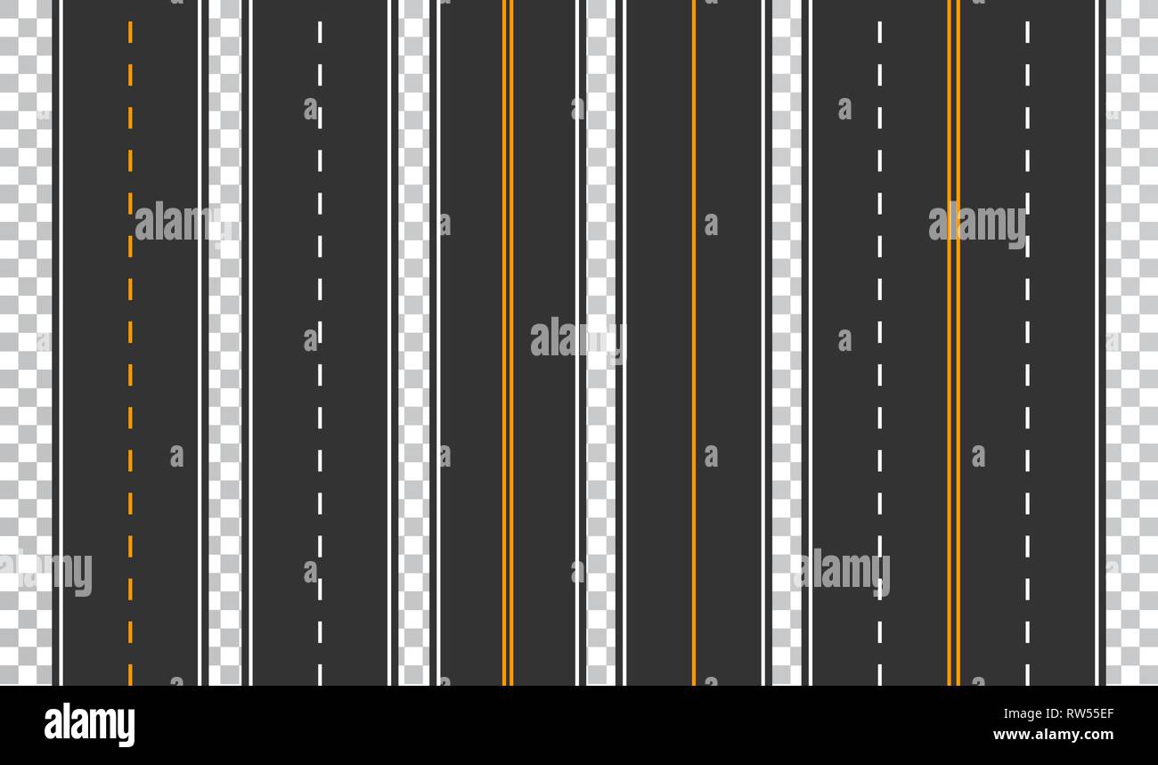 Template set of straight asphalt roads. Seamless road background ...