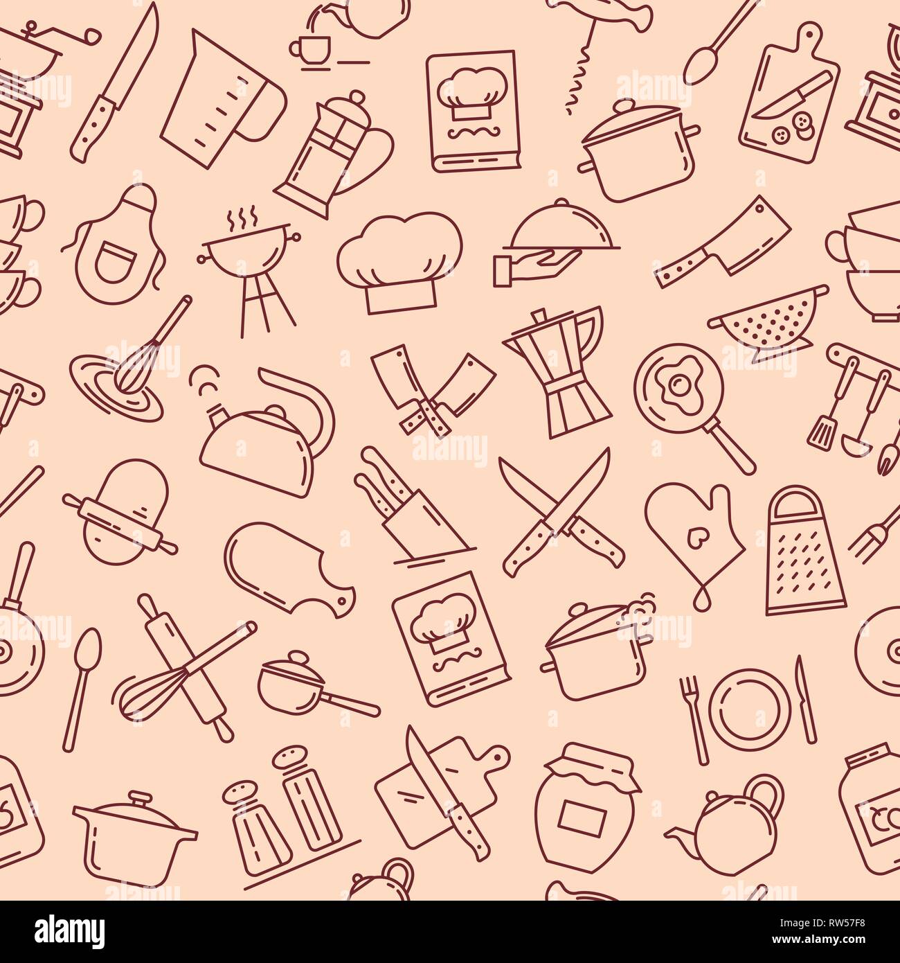 The seamless pattern on the kitchen theme with a variety of kitchen ...