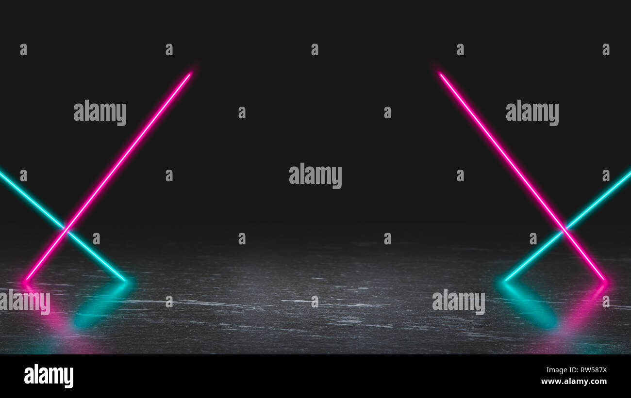 Pastel colored neon laser lights on ice. Background with copy space for ...