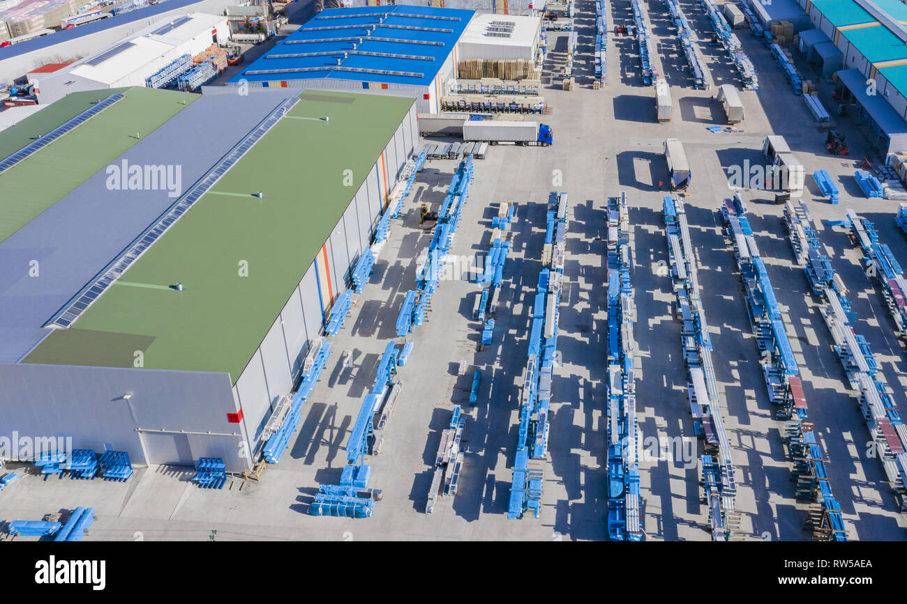 Aerial view of warehouse storages or industrial factory or logistics ...