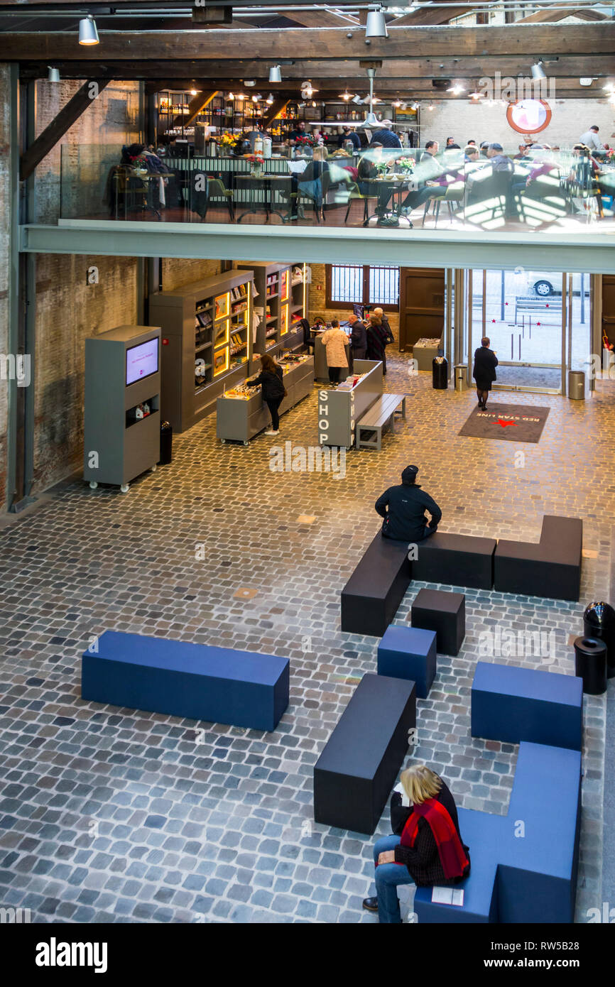 Entrance, book shop and restaurant in the Red Star Line museum about ...