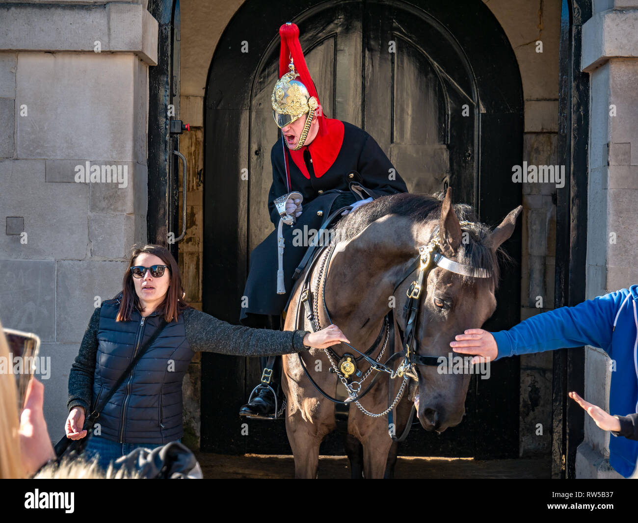 London, England, UK - February 24, 2019: Angry upset guard in London ...