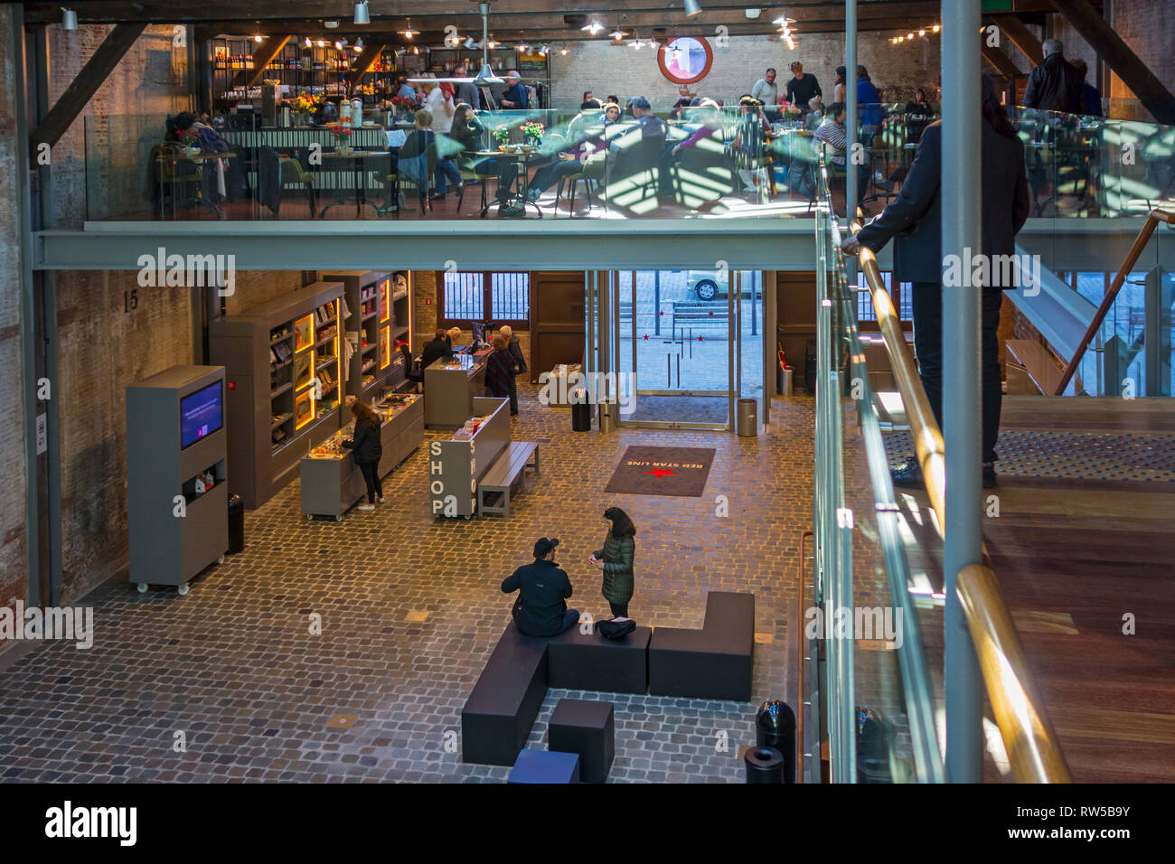 Entrance, book shop and restaurant in the Red Star Line museum about ...