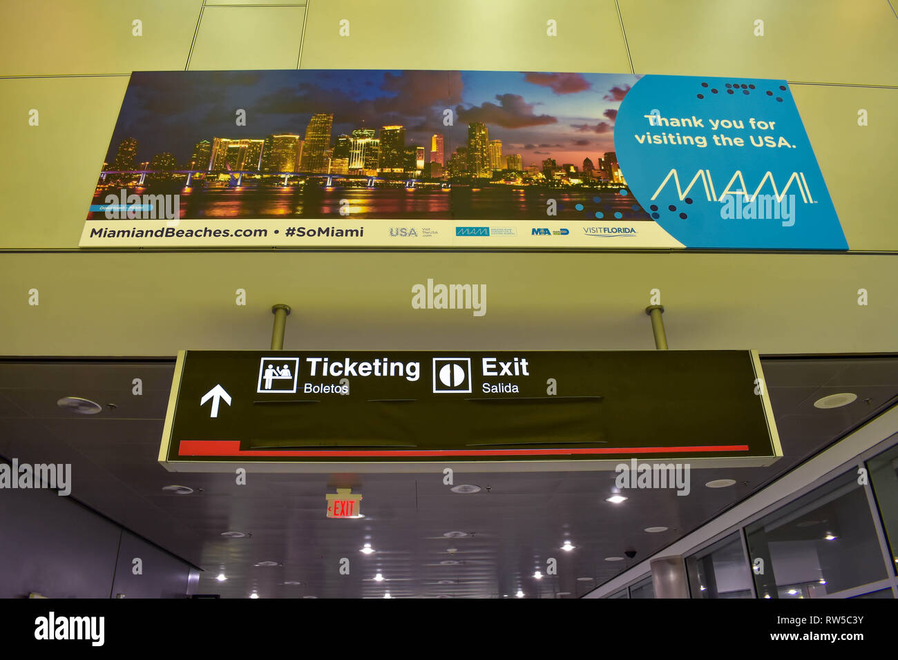 Miami, Florida. January 05, 2019. Miami Beaches sign and Ticketing sign ...