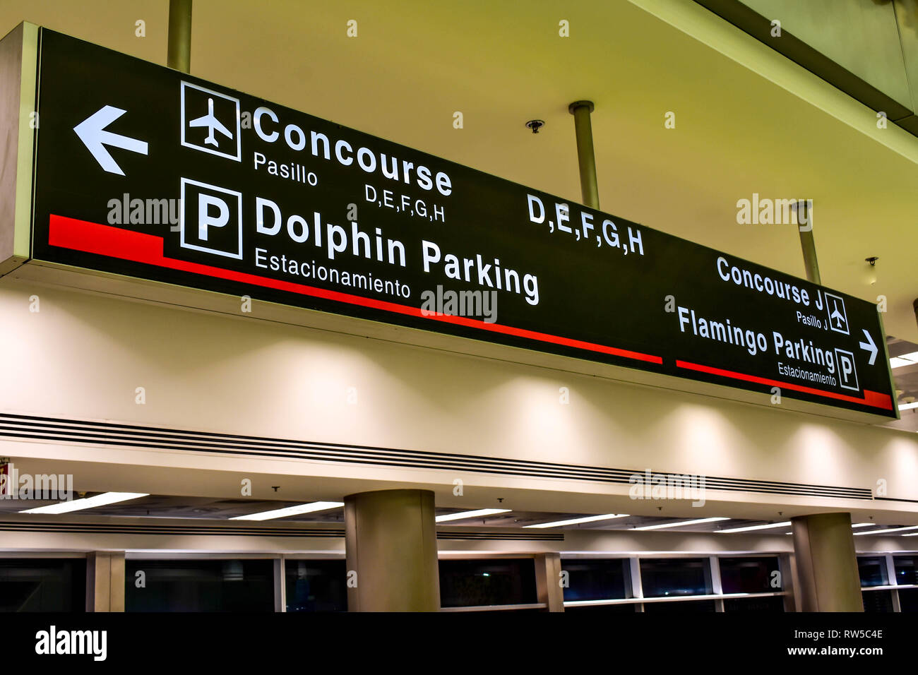 Miami, Florida. January 05, 2019. Top view of Concourse D,E,F,G, H sign ...