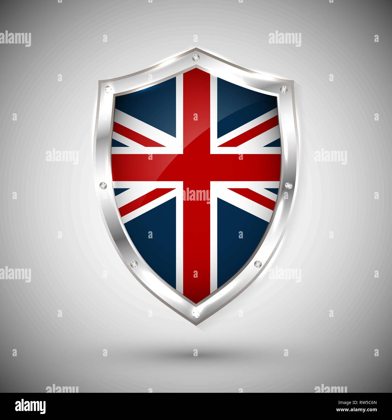 Great Britain flag on metal shiny shield vector illustration ...