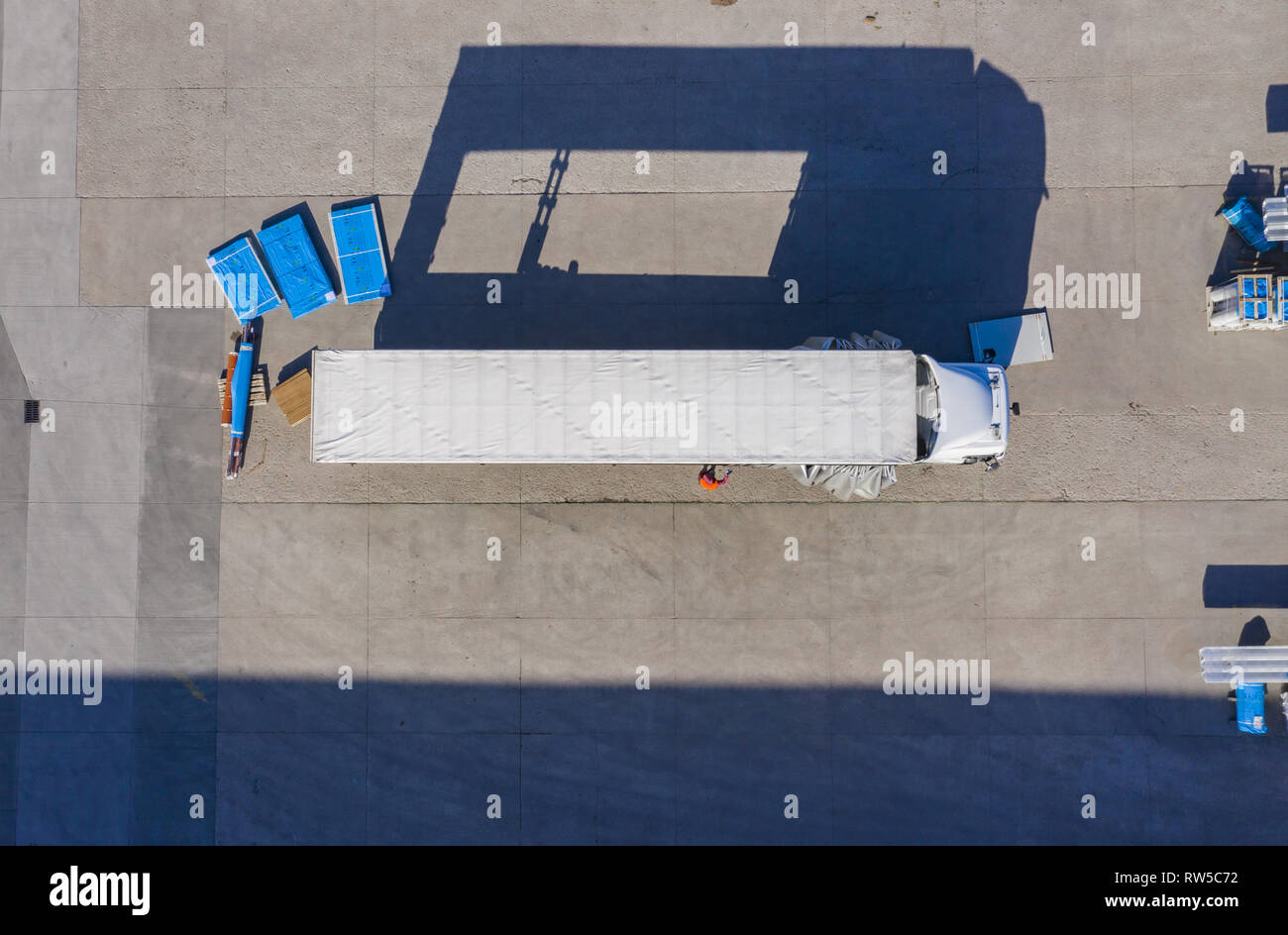 Aerial View of Loading Warehouse with Semi Truck. Aerial Stock Photo ...