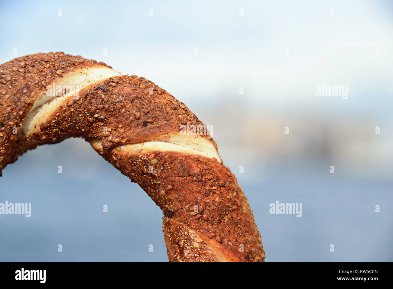 Turkish simit. Traditional Turkish bagel near Bosphorus in Istanbul ...