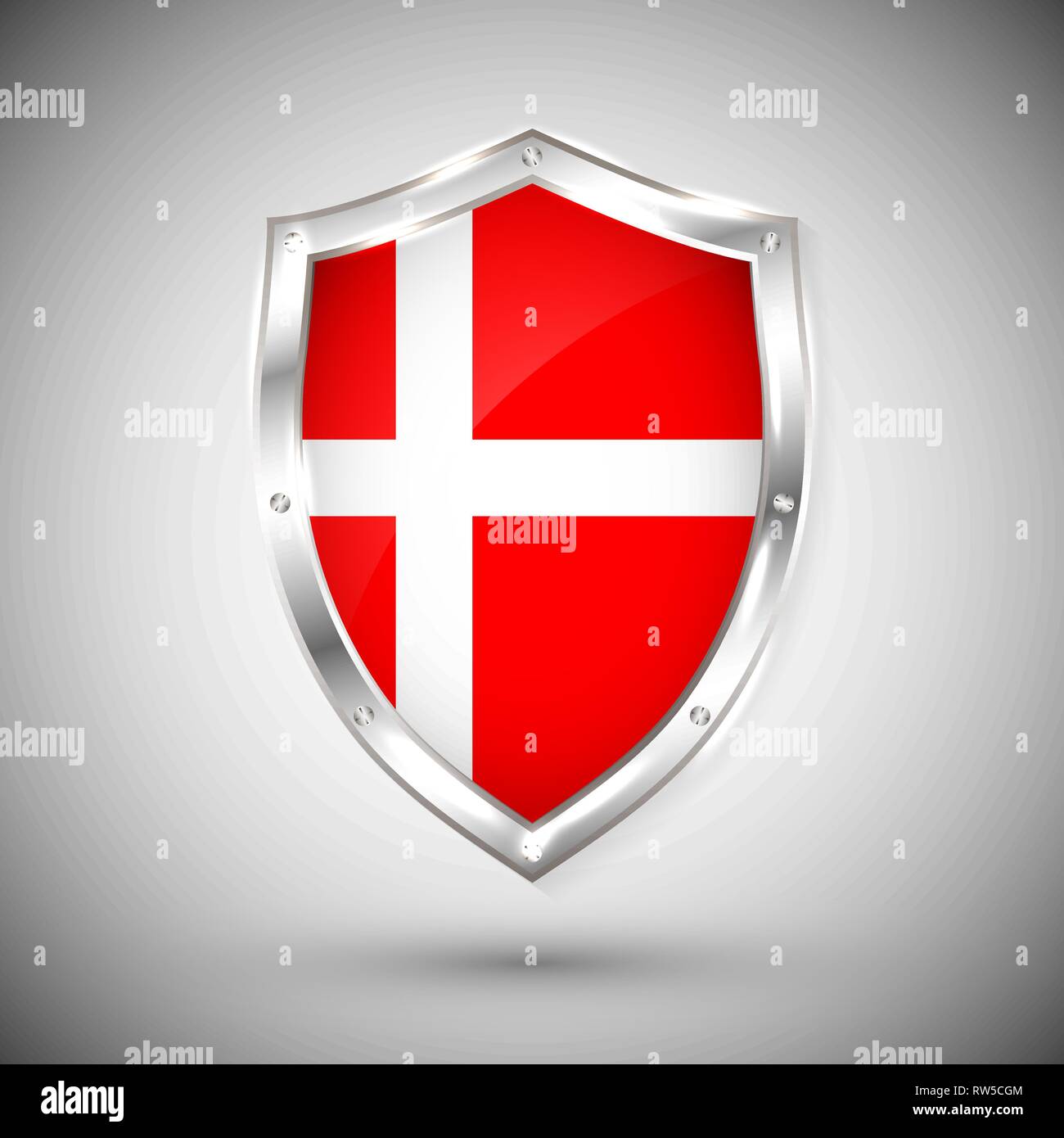 Denmark flag on metal shiny shield vector illustration. Collection of ...